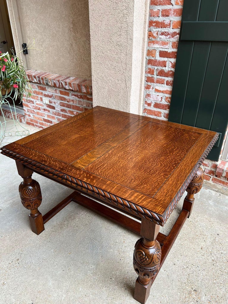Antique English Dining Table Draw Leaf Tudor Carved Tiger Oak Large ...