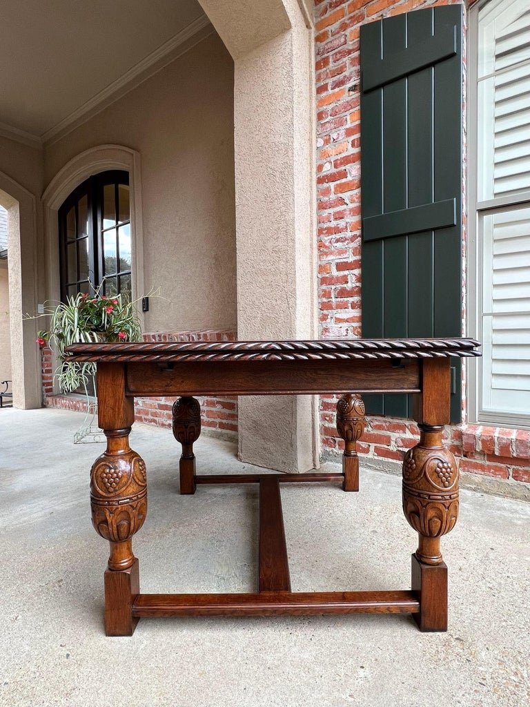 Antique English Dining Table Draw Leaf Tudor Carved Tiger Oak Large ...