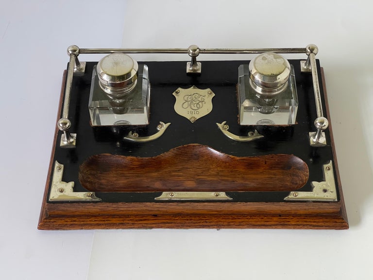 Antique English Double Inkwell Desk Set at 1stDibs | vintage inkwell ...
