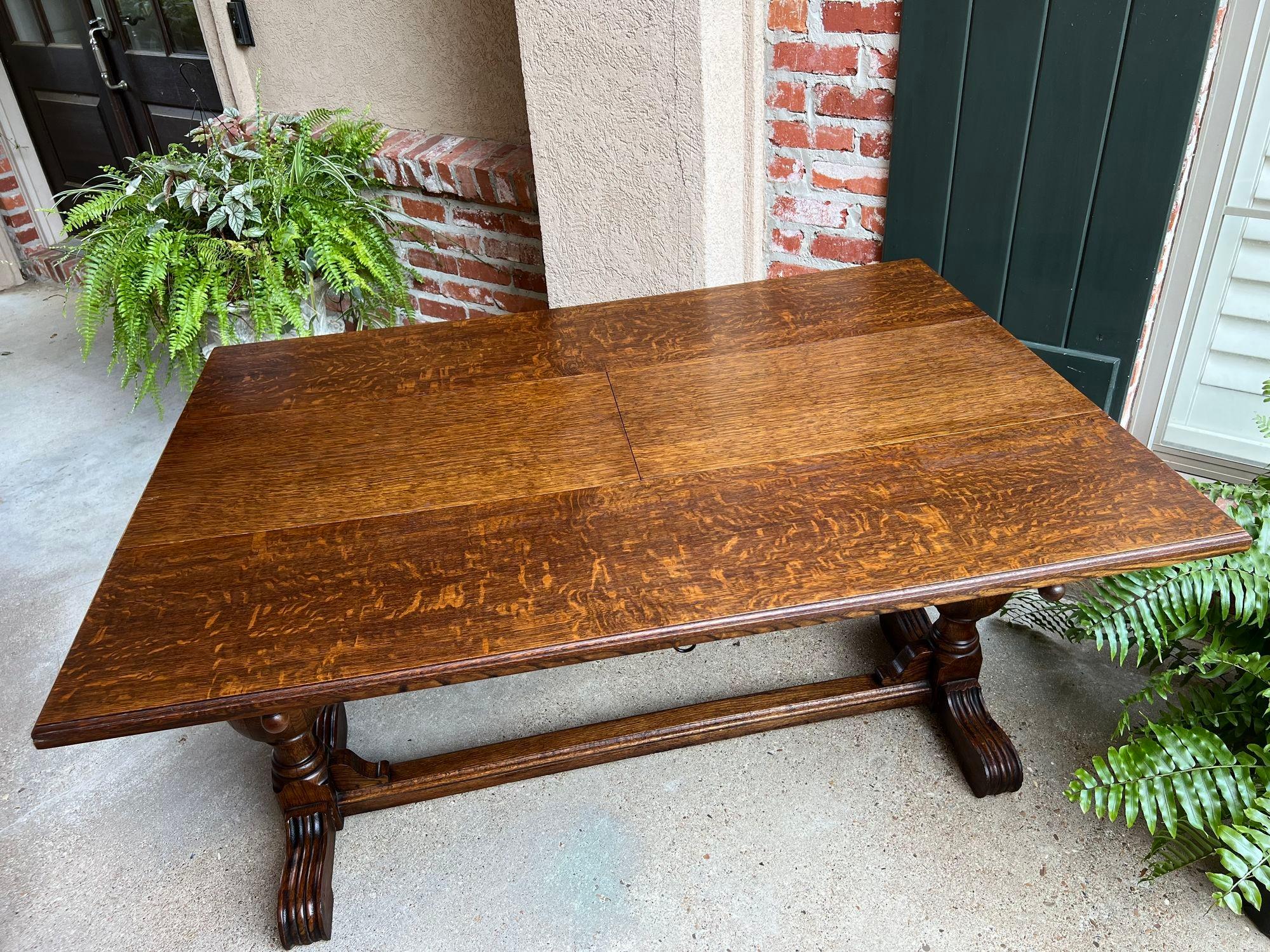 Antique English Draw Leaf Dining Library Kitchen Table Tiger Oak ...
