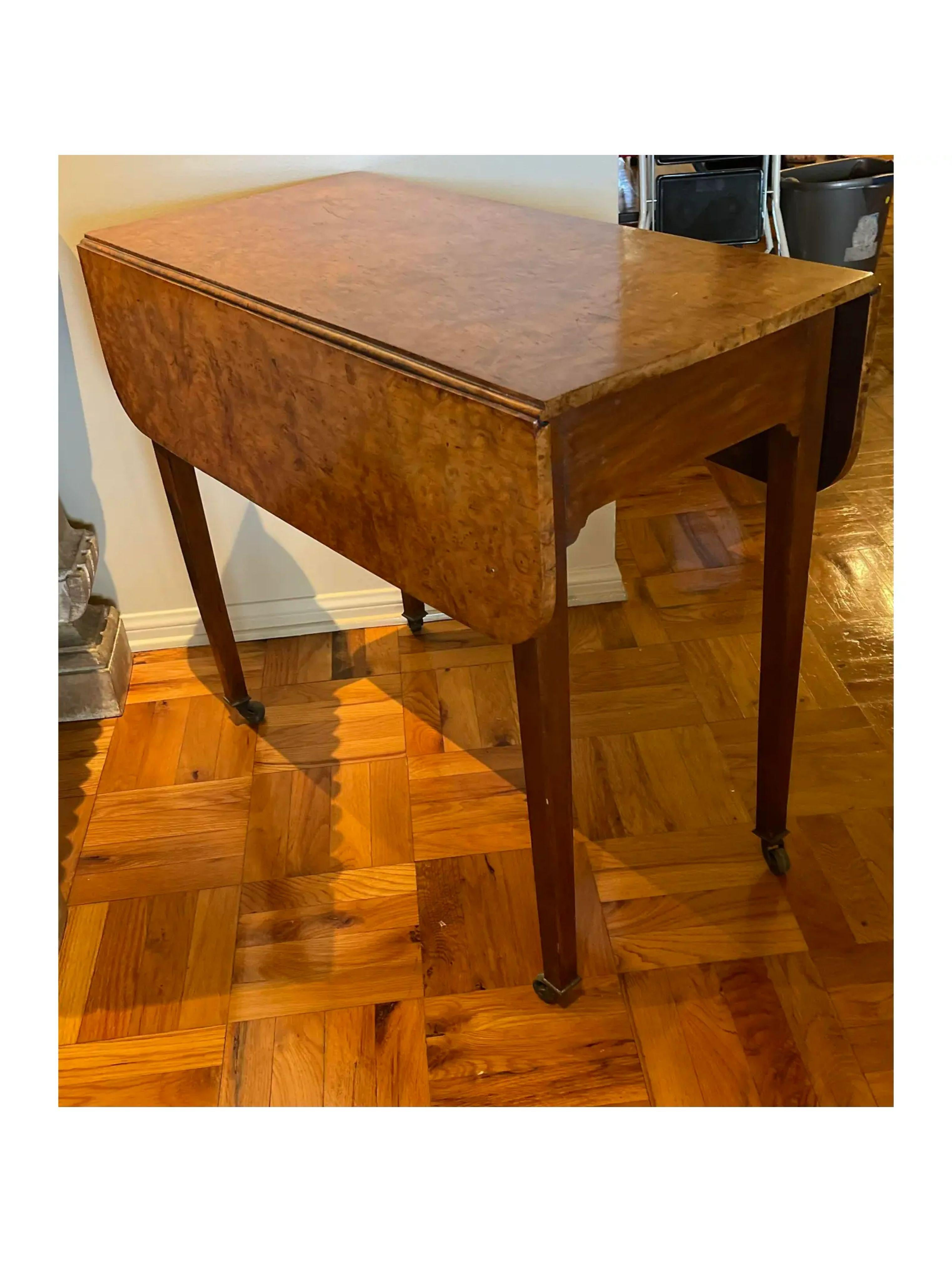 Antique English Drop Leaf Burlwood Game or Side Table, 19th Century at ...
