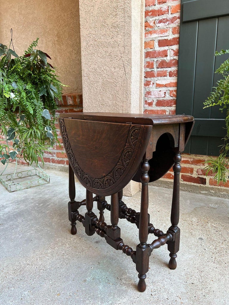 Antique English Drop Leaf Side Sofa Table Petite Carved Oak Jacobean ...