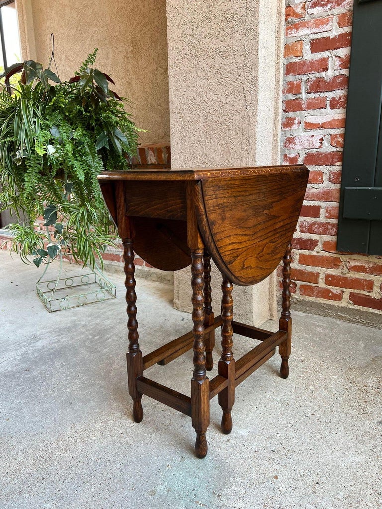 Antique English Drop Leaf Side Sofa Table Petite Oak Jacobean Bobbin ...