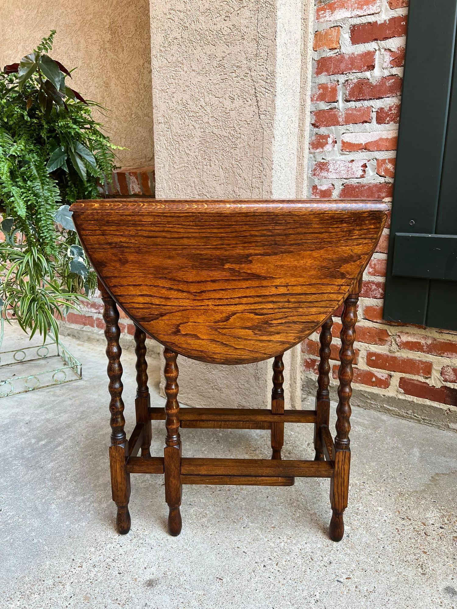 Antique English Drop Leaf Side Sofa Table Petite Oak Jacobean Bobbin ...