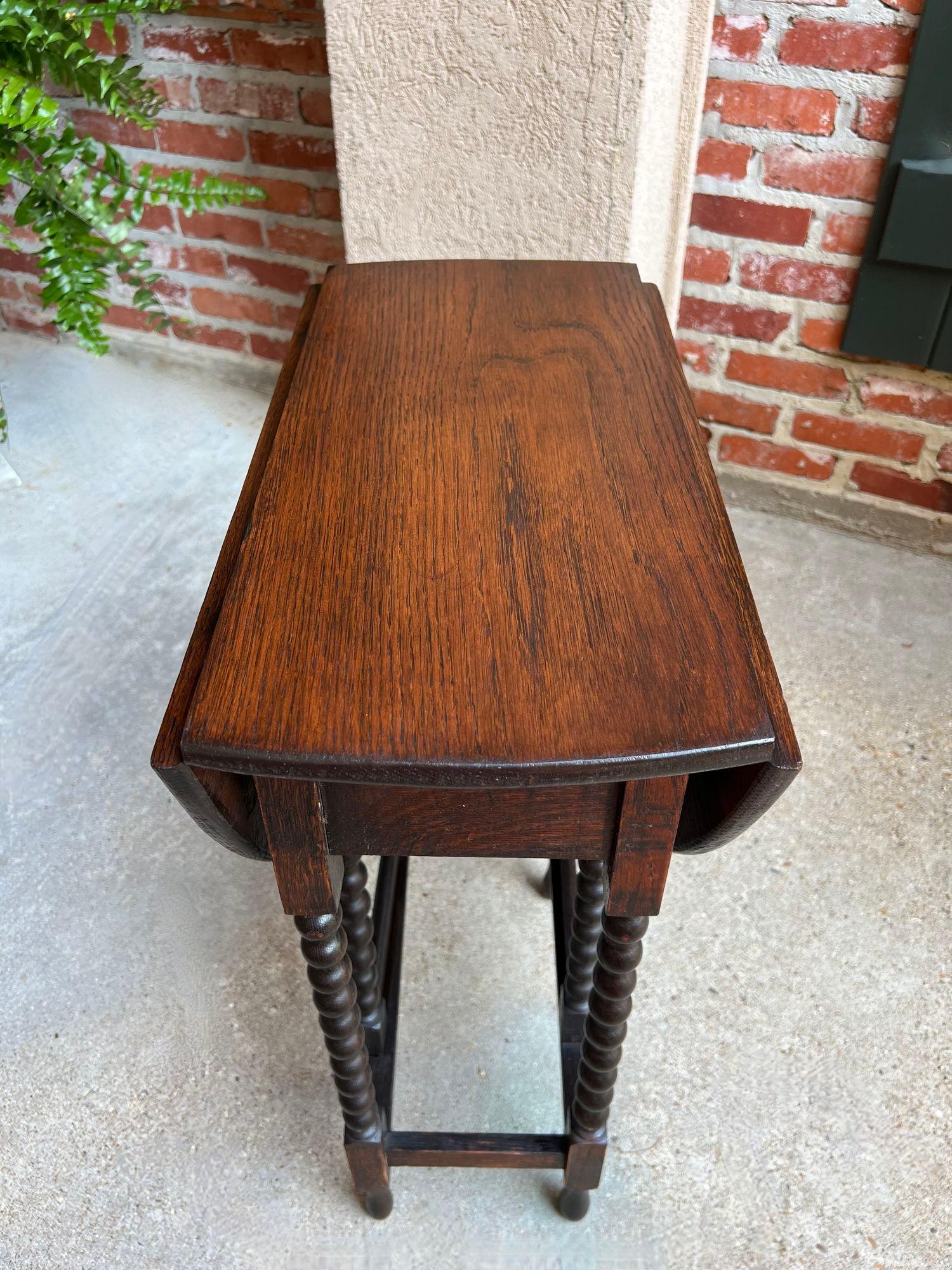Antique English Drop Leaf Side Sofa Table Petite Oak Jacobean Bobbin ...