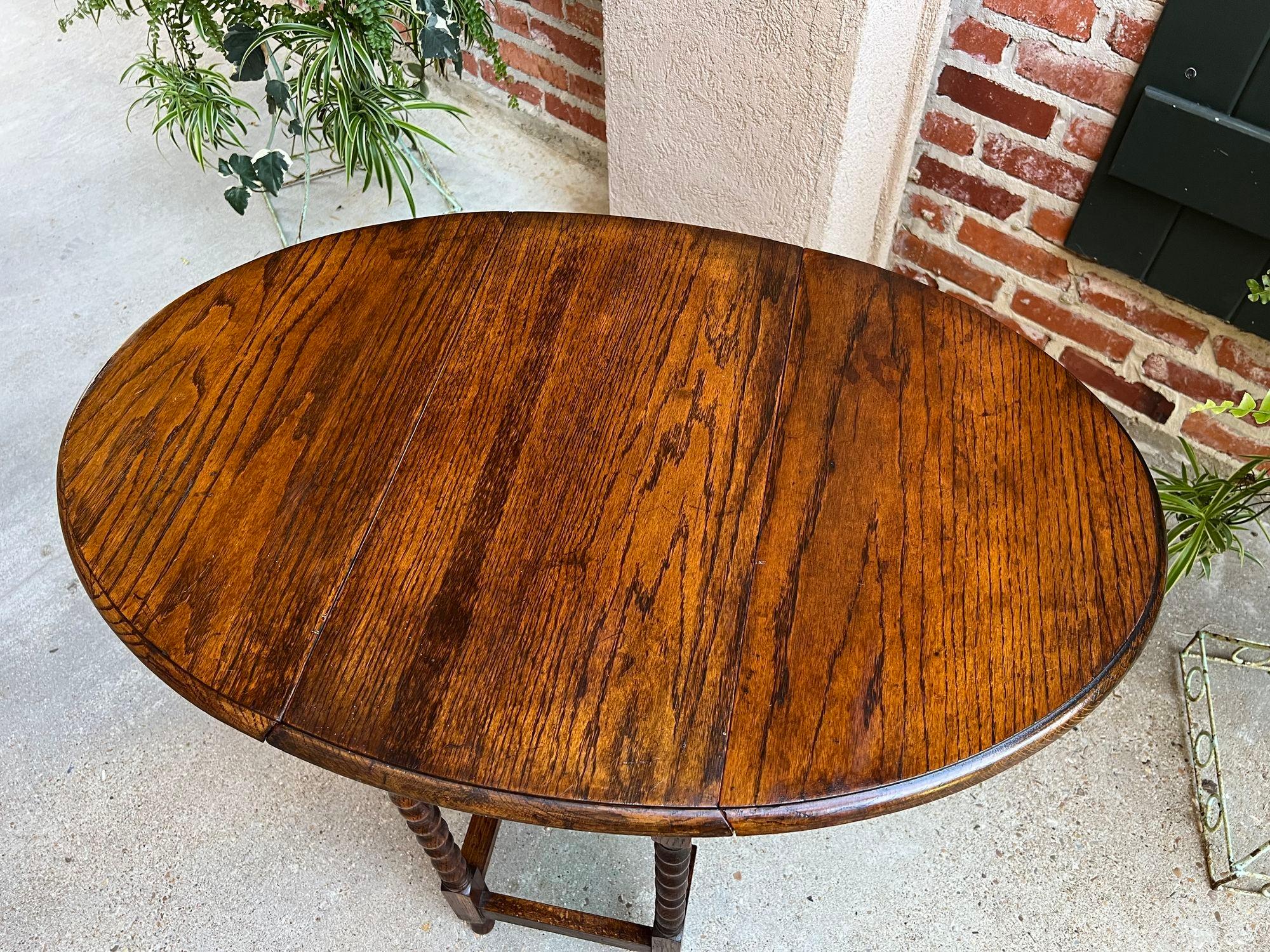 Antique English Drop Leaf Side Sofa Table Petite Oak Jacobean Bobbin ...