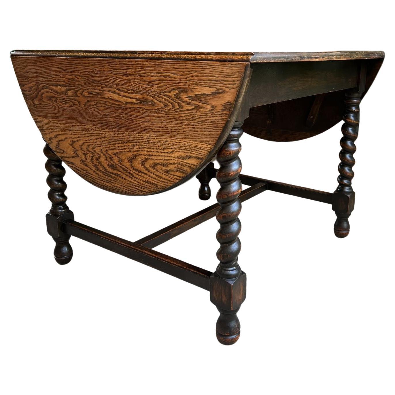 Antique English Drop Leaf Table Barley Twist Dining Game Table Tiger ...