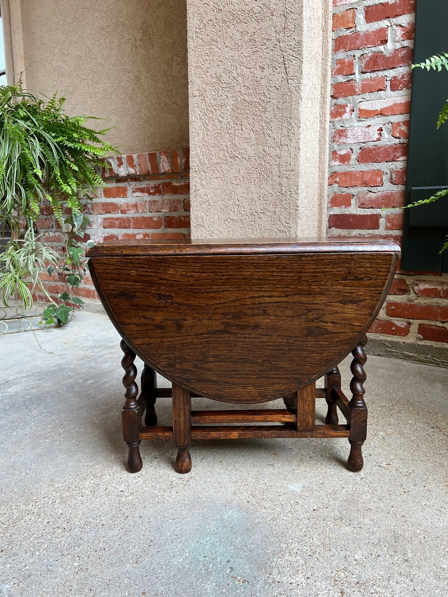 Antique English Drop Leaf Tea Table Barley Twist Petite Dark Oak Coffee ...