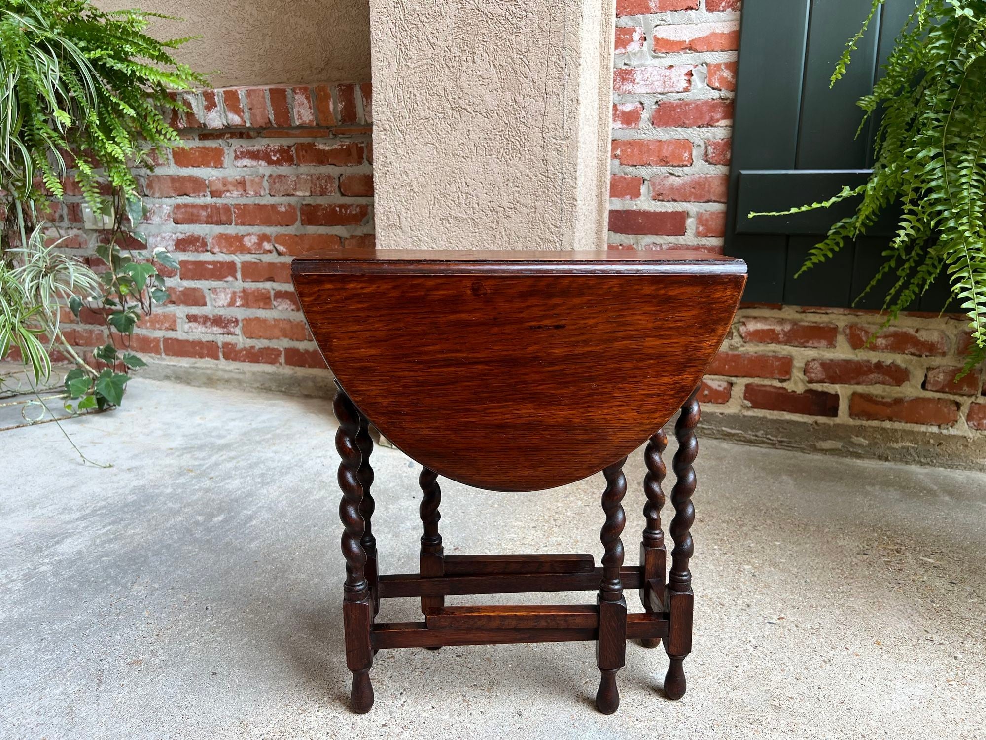 Antique English Drop Leaf Tea Table Barley Twist Super Petite Dark Oak ...