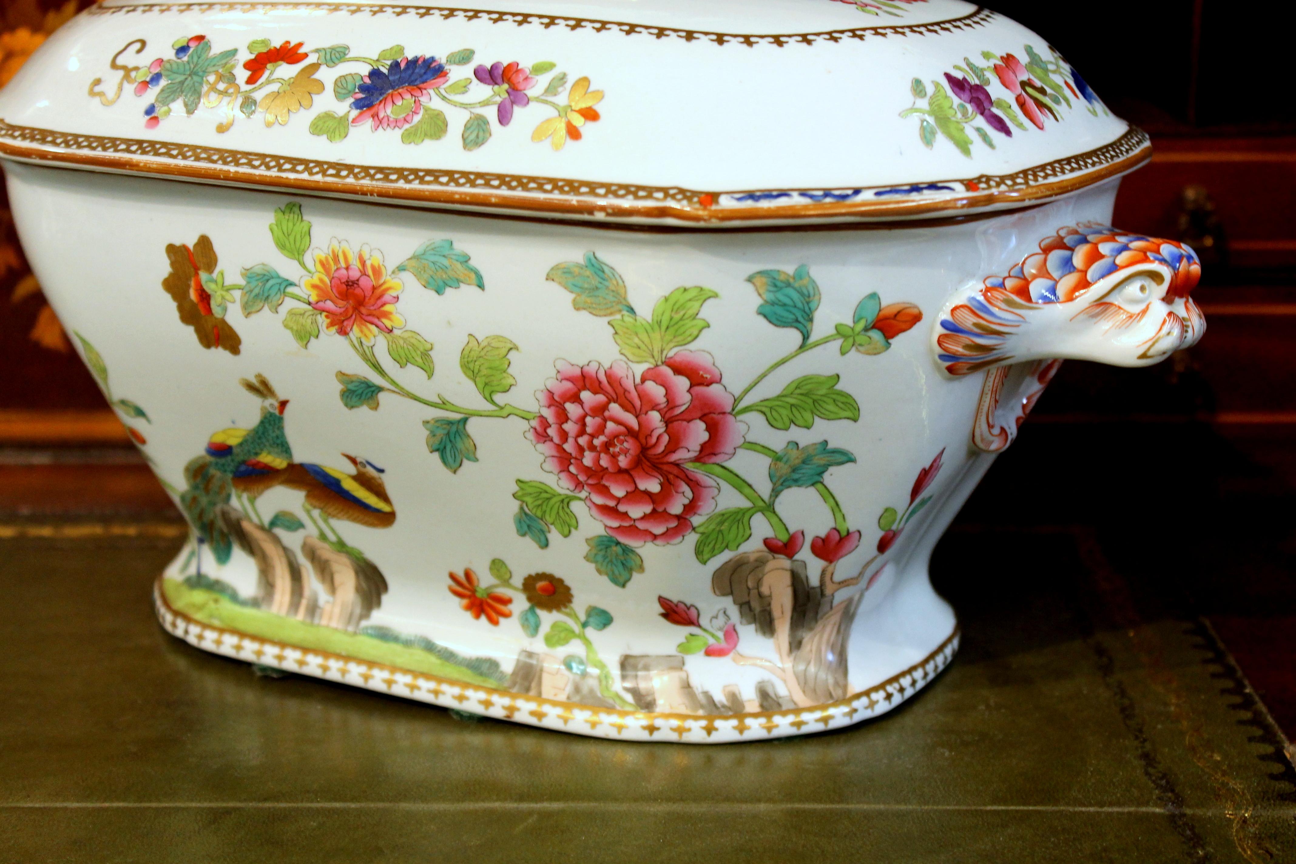 Antique English Early Spode Earthenware "Peacock and Peony" Soup Tureen ...