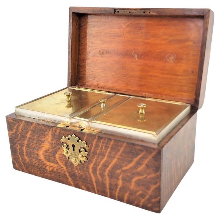 Antique English Edwardian Fumed Oak Convertible Triple Tea Caddy For ...