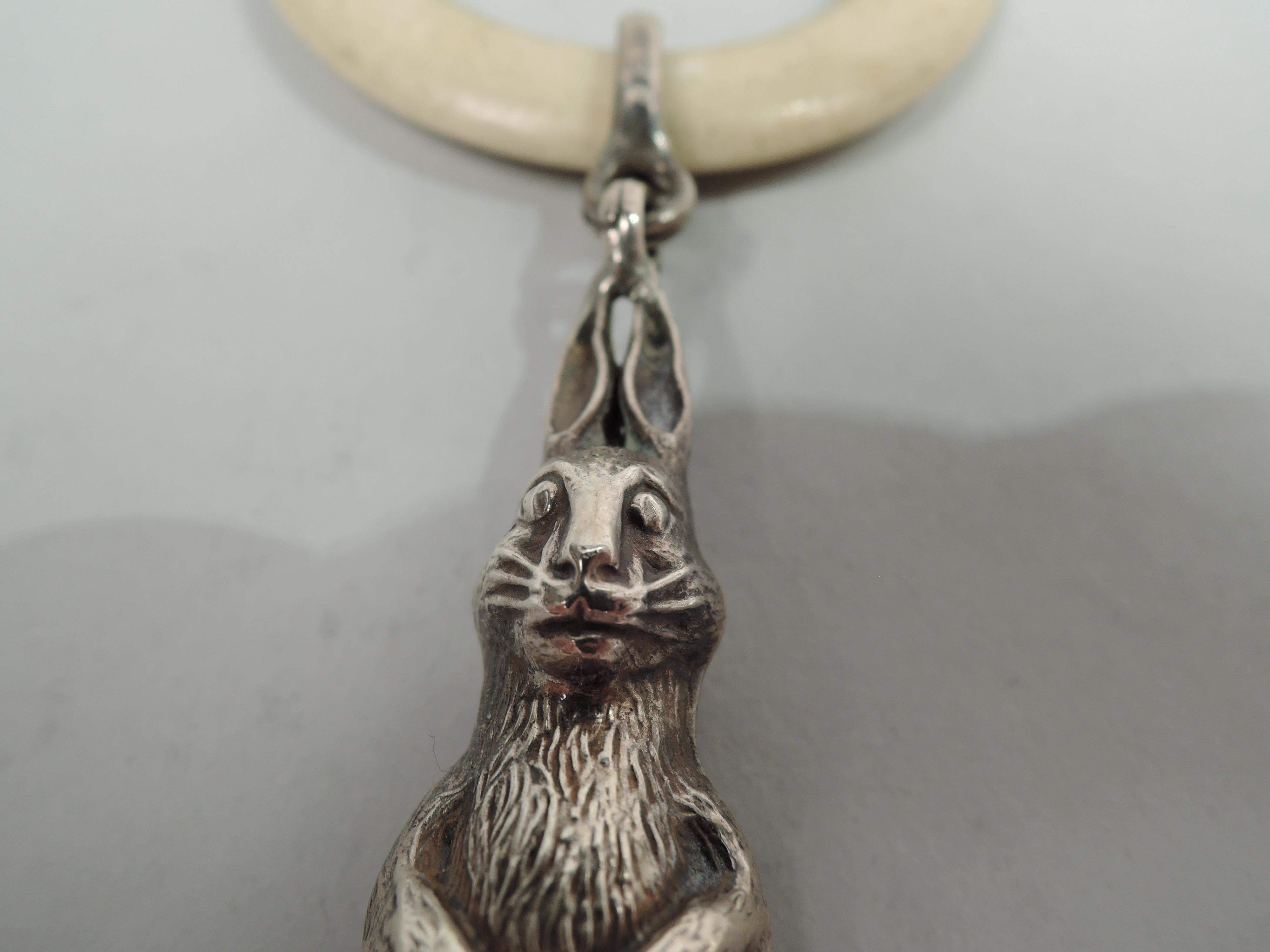 Antique English Edwardian Funny Bunny Sterling Silver Baby Rattle For ...