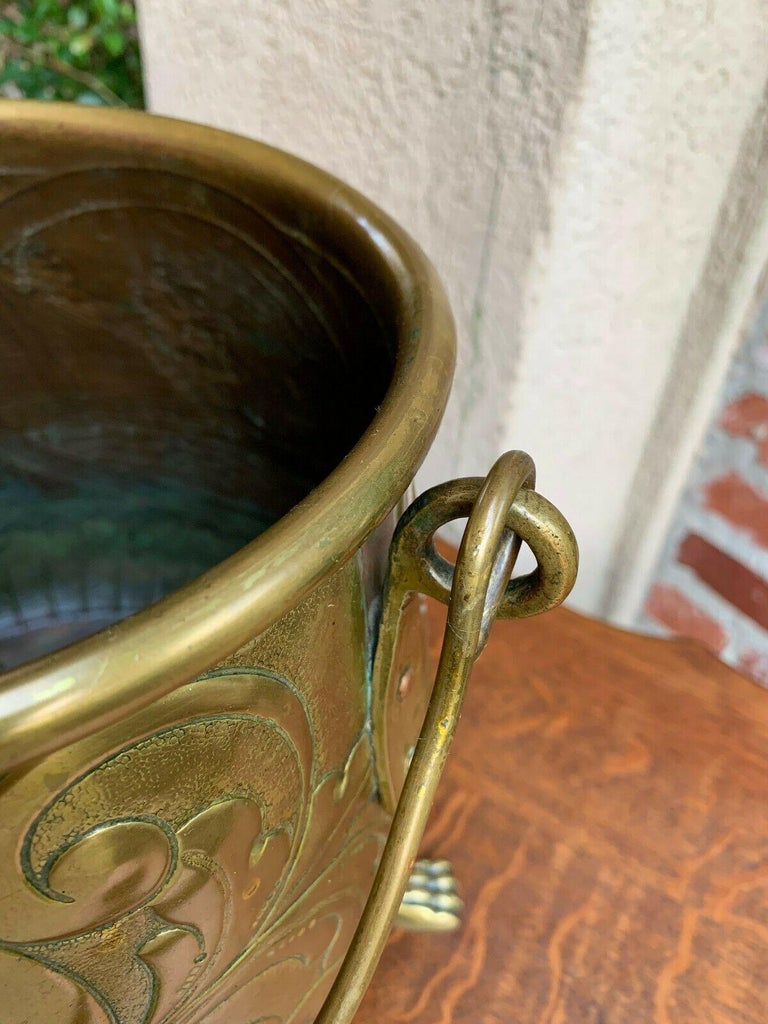 Antique English Embossed Repousse Brass Planter Cache Pot Windmill ...