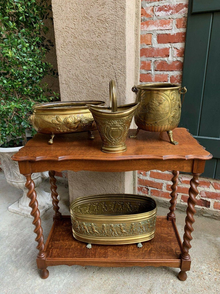 Antique English Embossed Repousse Brass Planter Cache Pot Windmill ...