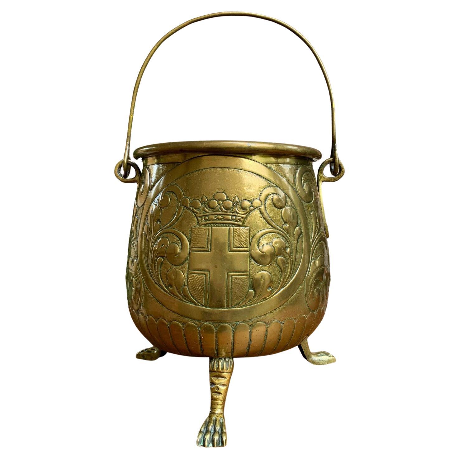 Antique English Embossed Repousse Brass Planter Cache Pot Windmill ...