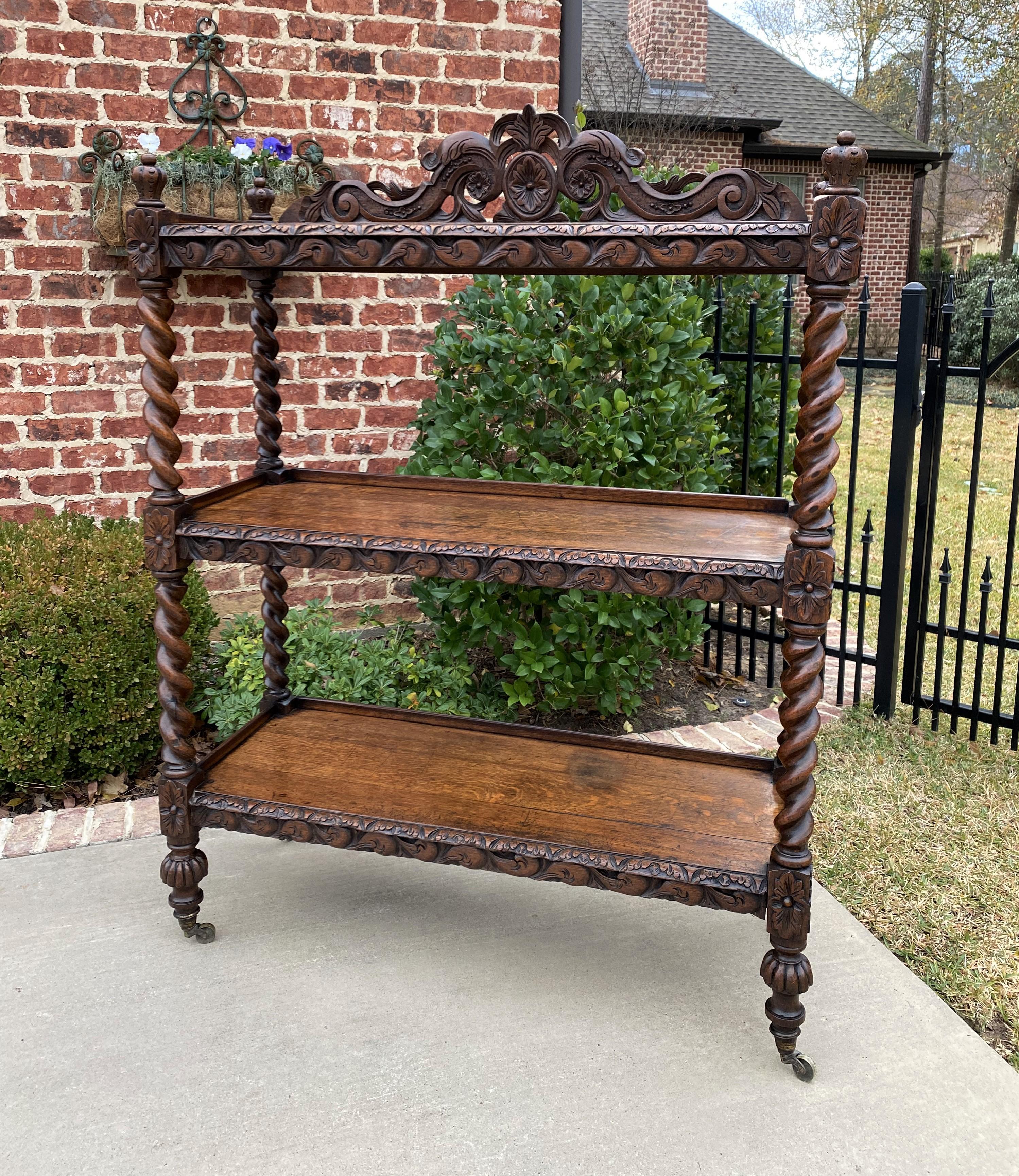 Antique English Etagere Server Bookcase Display Shelf Barley Twist Oak ...
