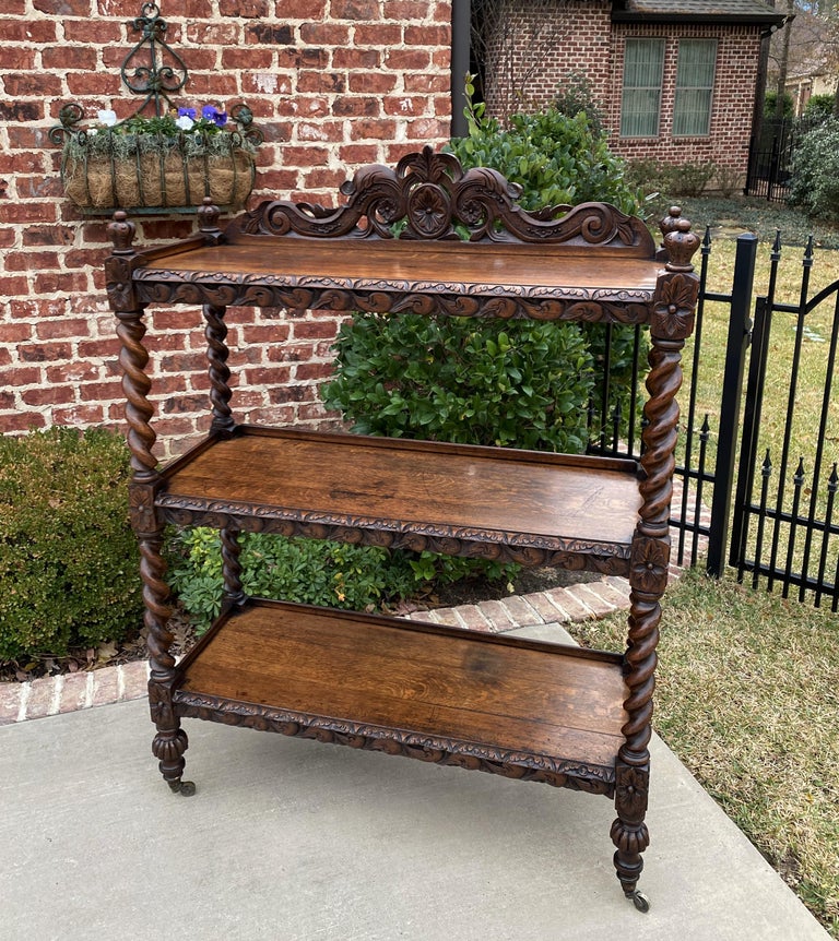 Antique English Etagere Server Bookcase Display Shelf Barley Twist Oak ...