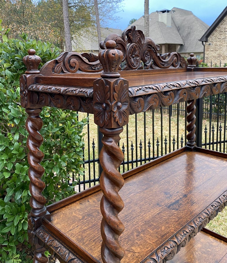 Antique English Etagere Server Bookcase Display Shelf Barley Twist Oak ...