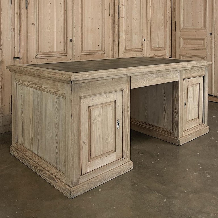 Antique English Executive Desk with Faux Leather in Stripped Pine For ...