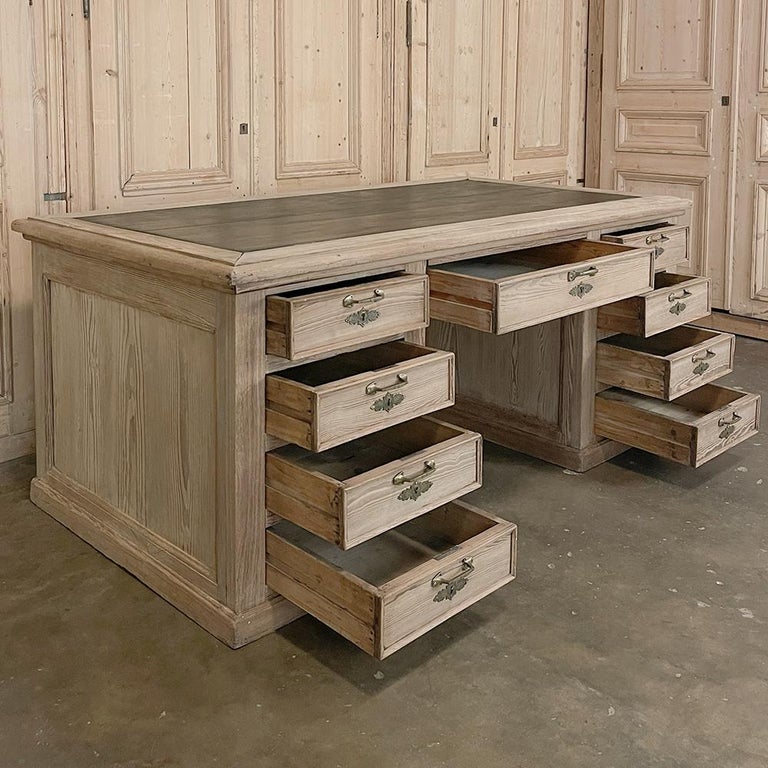 Antique English Executive Desk with Faux Leather in Stripped Pine For ...