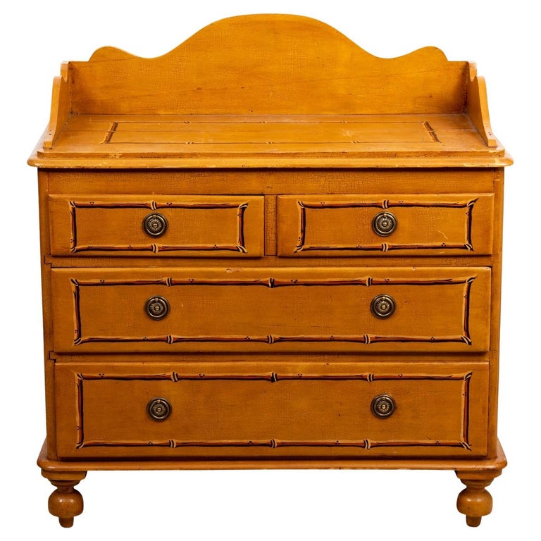 Antique English Faux Bamboo Decorated Cottage Chest For Sale at 1stDibs