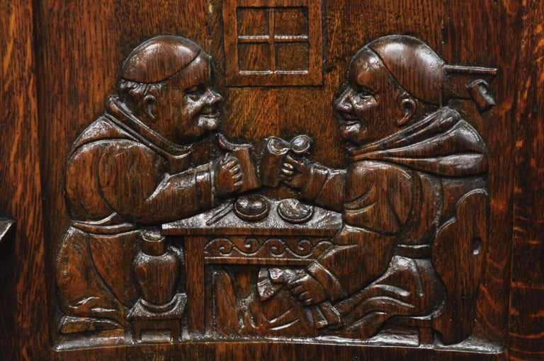 Antique English Figural Carved Oak Pub Chair with Monks in Bar Scene ...