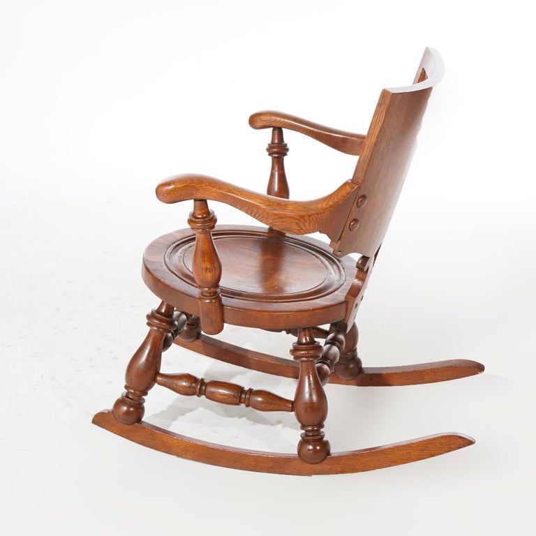 Antique English Figural Carved Oak Rocker with Pub Genre Scene, Circa ...