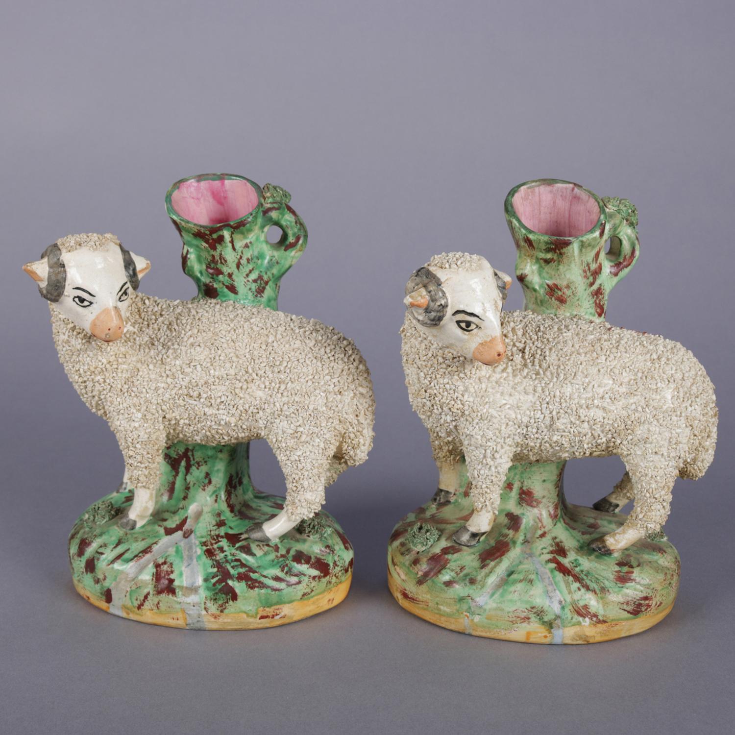 Antique English Figural Porcelain Staffordshire School Sheep Spill ...