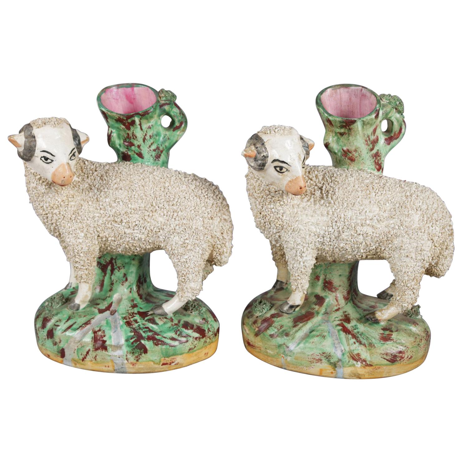 Antique English Figural Porcelain Staffordshire School Sheep Spill ...