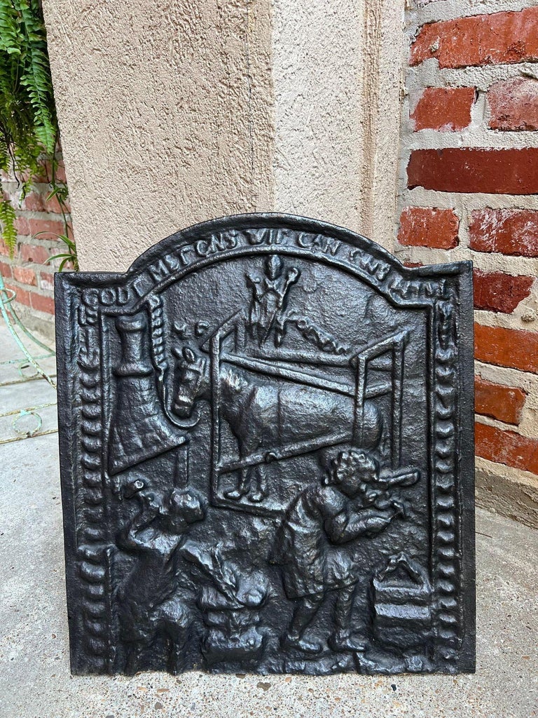 Antique English Fireback Cast Iron Hearth Panel Kitchen Backsplash 19th ...