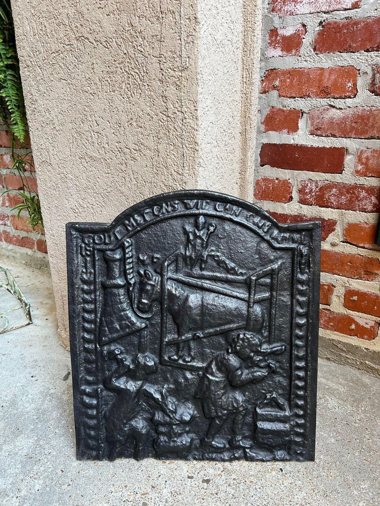 Antique English Fireback Cast Iron Hearth Panel Kitchen Backsplash 19th ...