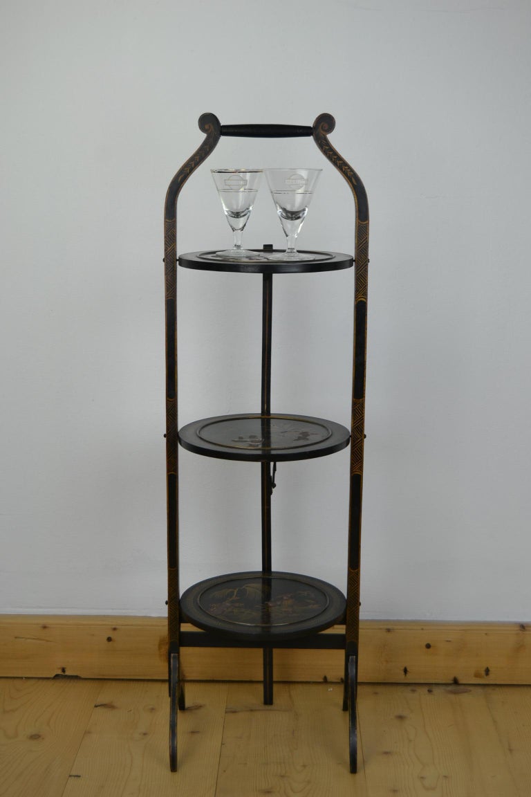 Antique English Folding Cake Serving Stand, Oriental Black Lacquerwork ...