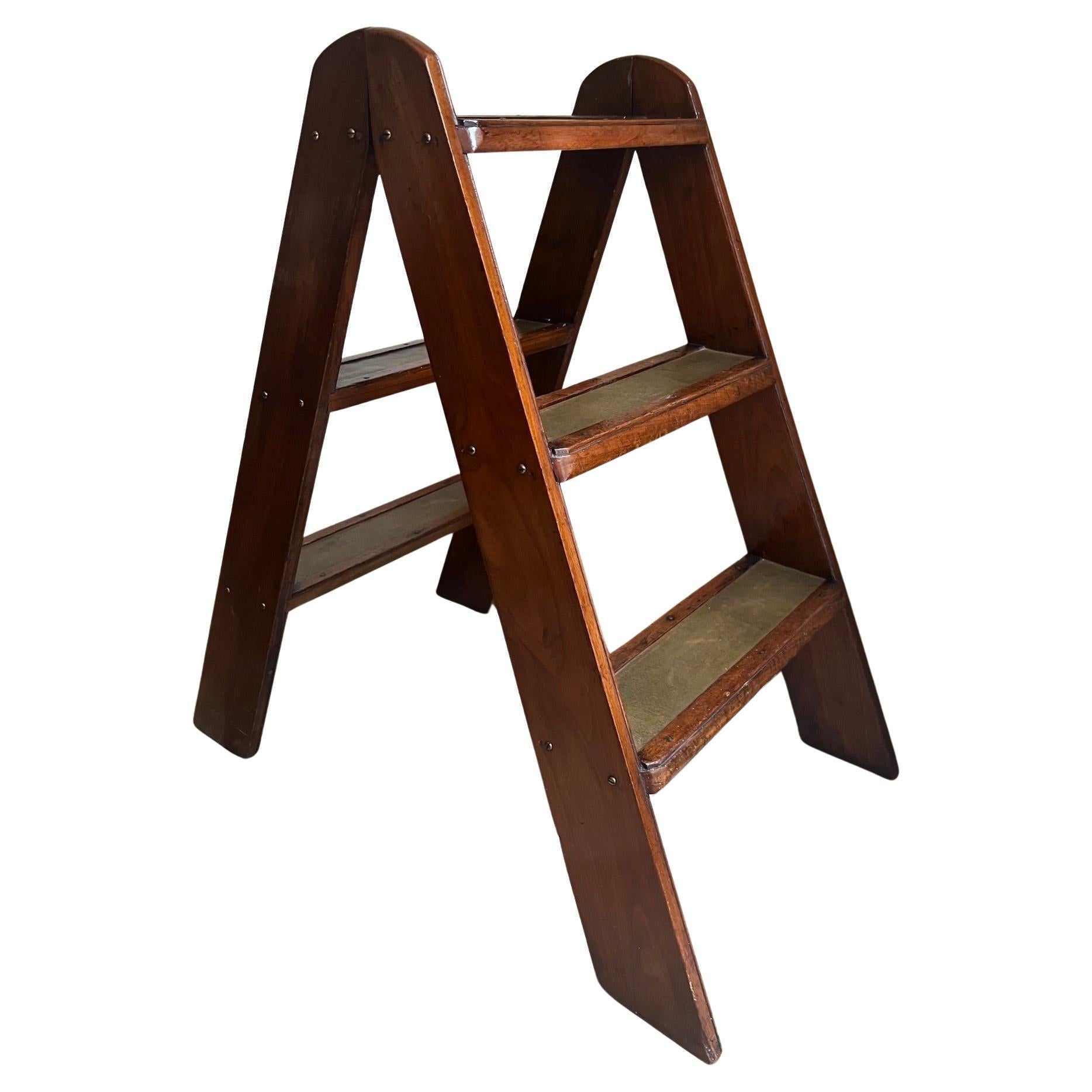 Antique English Folding Library Steps with Leather Treads at 1stDibs