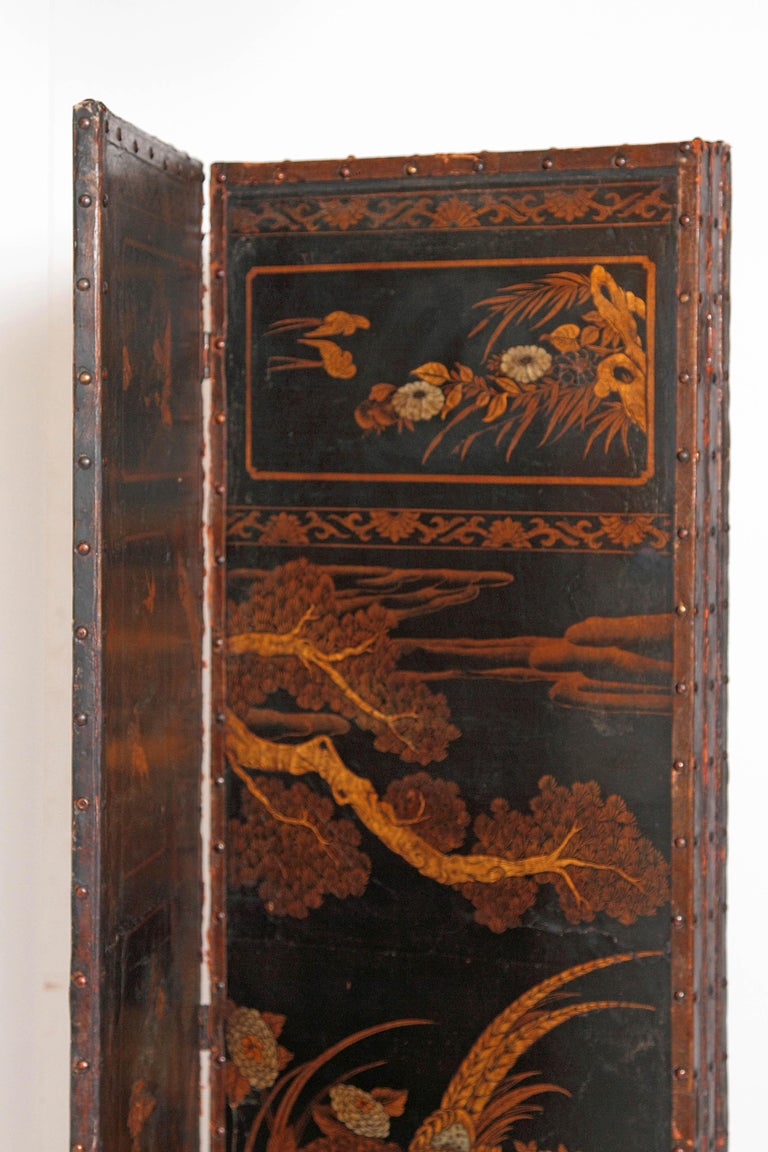 Antique English Four-Panel Leather Folding Screen at 1stDibs