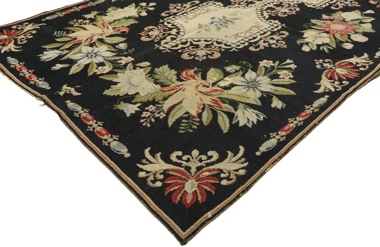 Antique English Garden Needlepoint Runner with Baroque Floral Chintz ...