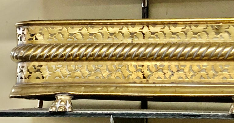 Antique English Geo, IV Pierced Brass Fireplace Fender with Cast Brass ...