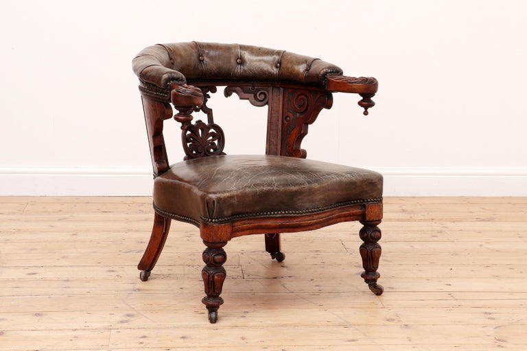 Antique English Georgian Gillows of Lancaster Leather Library Chair C ...
