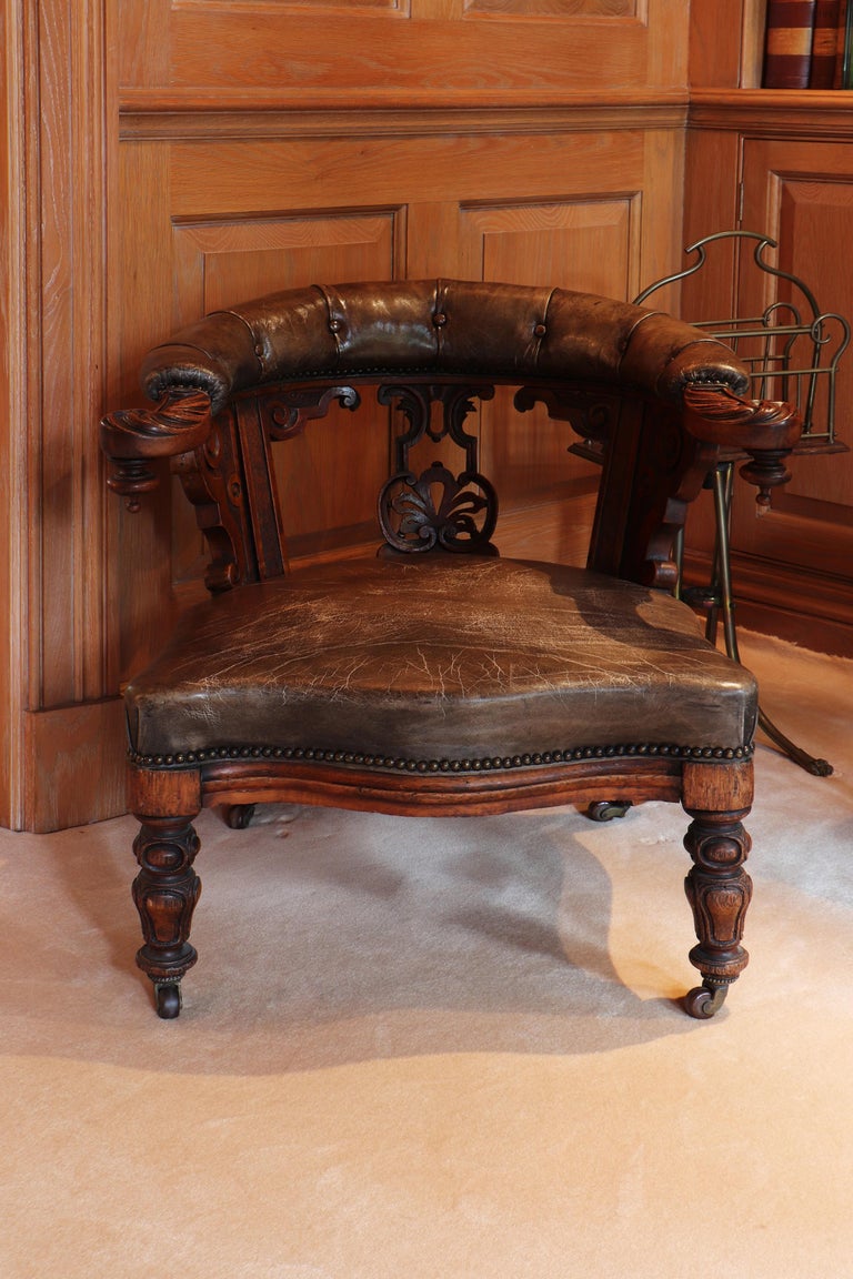 Antique English Georgian Gillows of Lancaster Leather Library Chair C ...