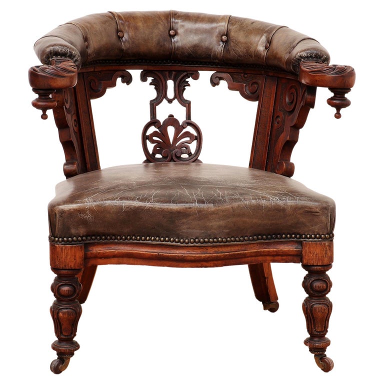 Antique English Georgian Gillows of Lancaster Leather Library Chair C ...