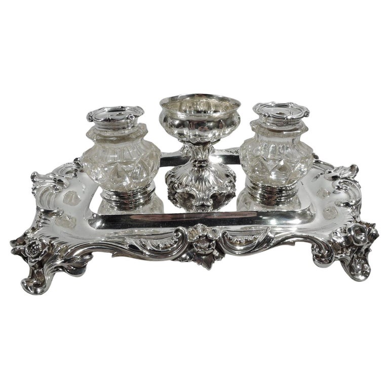 Antique English Georgian Regency Sterling Silver Inkstand For Sale at ...