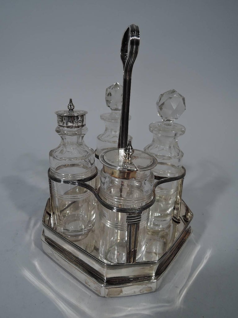 Antique English Georgian Sterling Silver Condiment Stand with Bottles ...