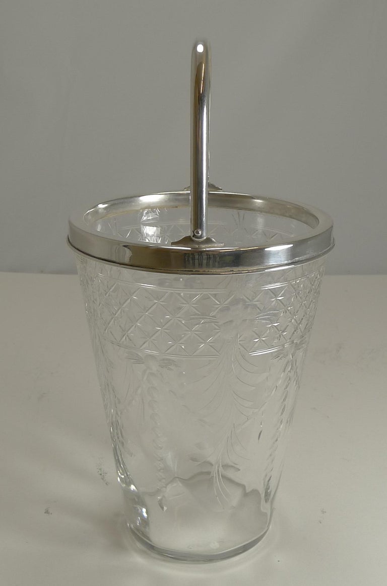 Antique English Glass and Silver Plate Ice Bucket For Sale at 1stDibs