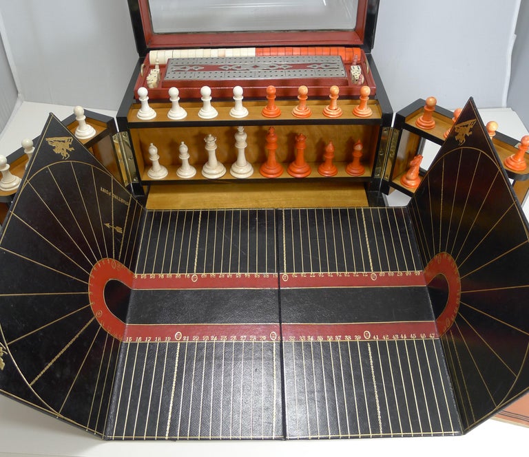 Antique English Glass Coromandel and Games Compendium / Box, circa 1880 ...