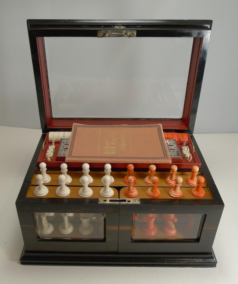 Antique English Glass Coromandel and Games Compendium / Box, circa 1880 ...