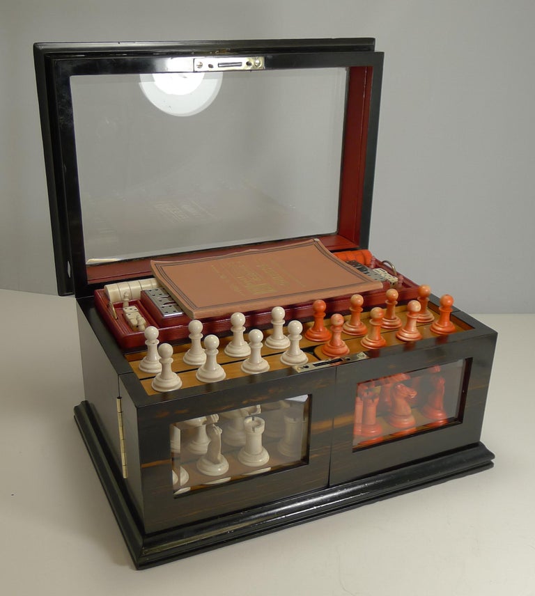 Antique English Glass Coromandel and Games Compendium / Box, circa 1880 ...