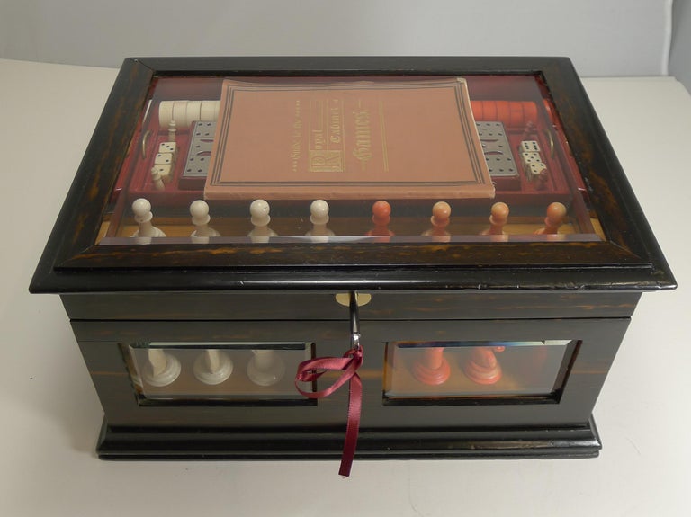 Antique English Glass Coromandel and Games Compendium / Box, circa 1880 ...