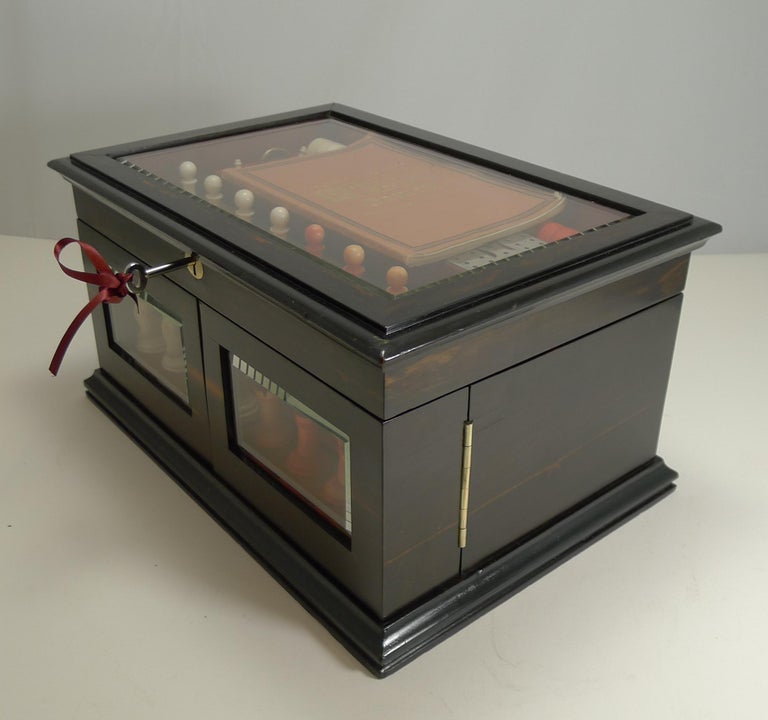 Antique English Glass Coromandel and Games Compendium / Box, circa 1880 ...