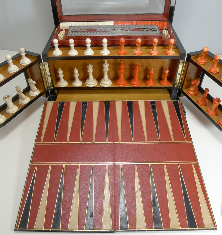 Antique English Glass Coromandel and Games Compendium / Box, circa 1880 ...