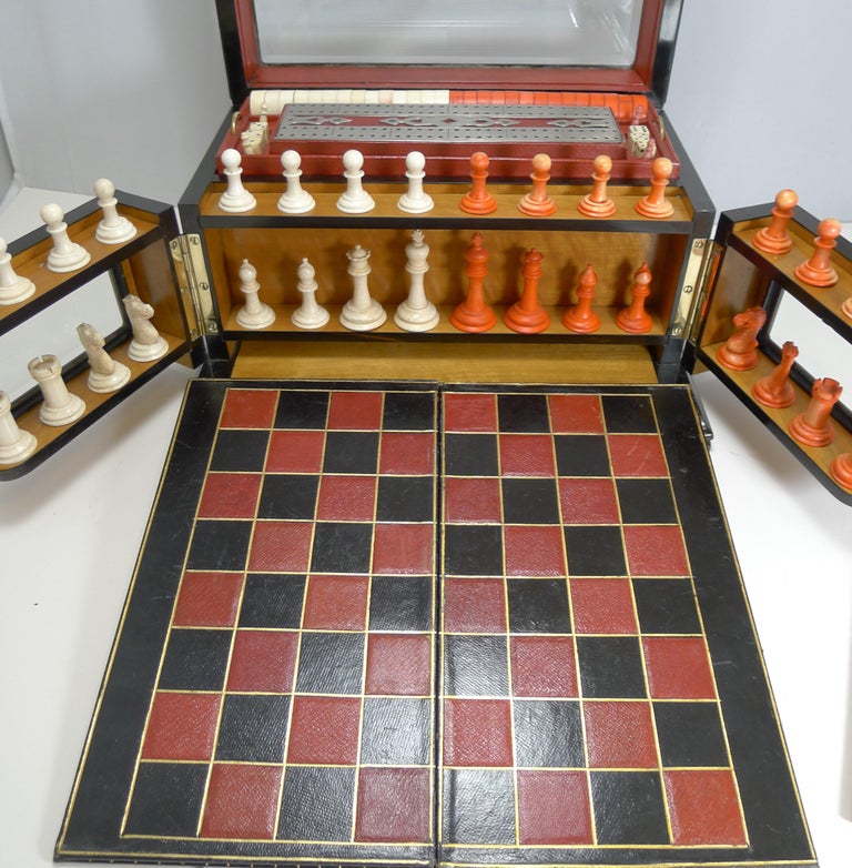 Antique English Glass Coromandel and Games Compendium / Box, circa 1880 ...