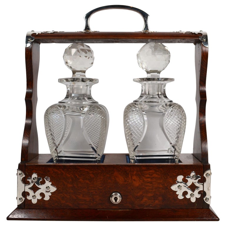 Antique English Golden Oak Two Bottle Tantalus, circa 1880 at 1stDibs